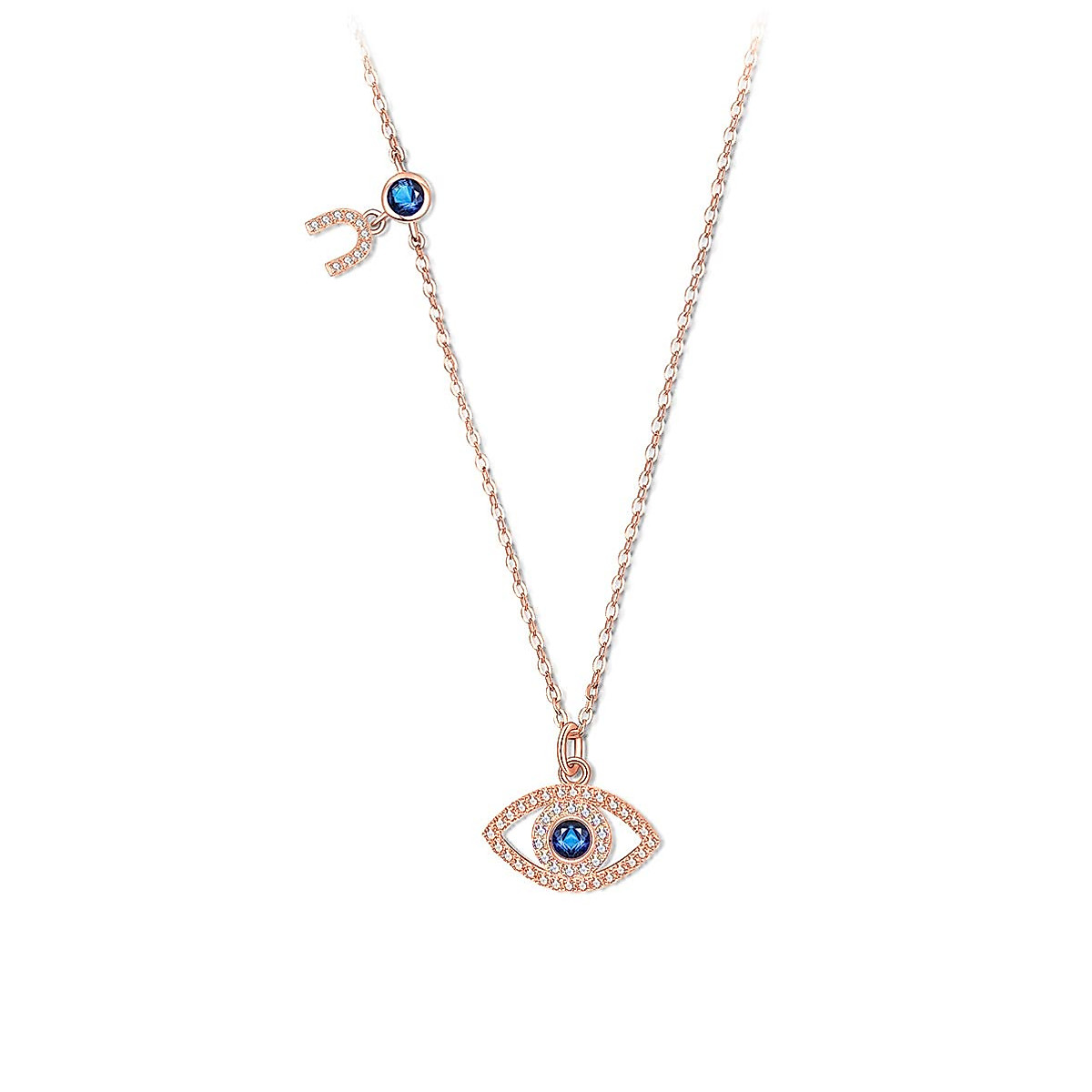 PAENENPH 14K Gold Moissanite Evil Eye Necklace, Sapphire Necklace for Women, Evil Eye Pendant, Gift for Her (Rose, 14K)