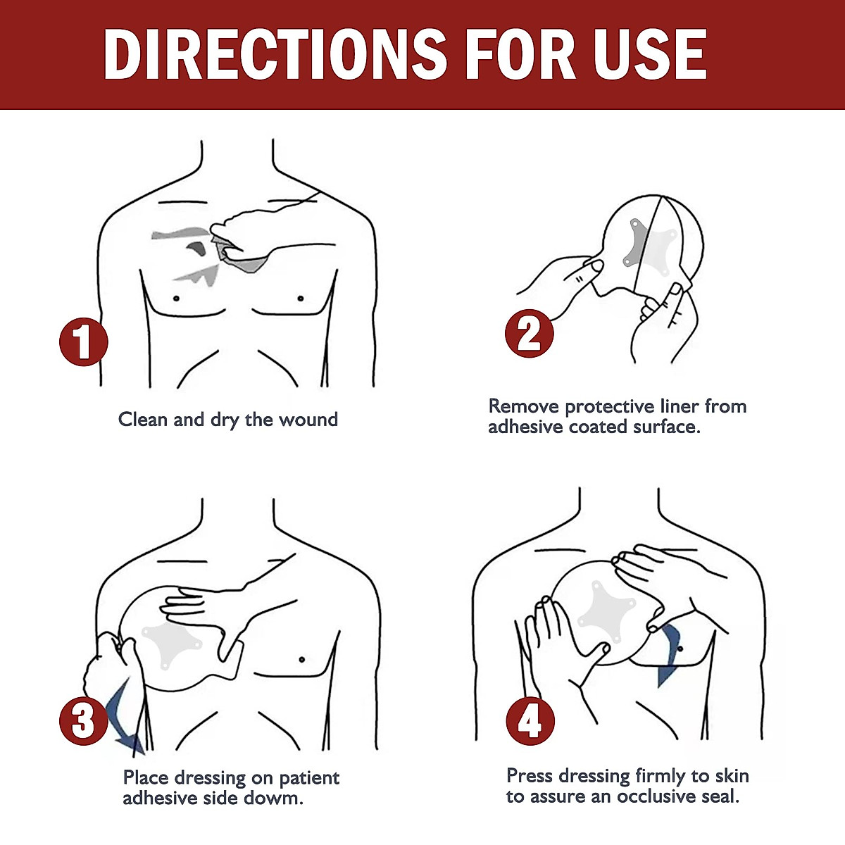 Rehcull Chest Seal, Vented Chest Seals with 4-Vent Channels for Open Chest Injury, Vent IFAK Trauma Kit Dressing Medical Supplies for First Aid Kit, 2 Count