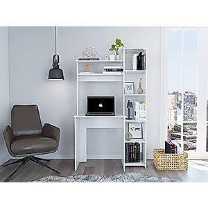 Tuhome Versalles Collection Free Standing Home Office Computer Desk with 2 Top Shelves, White