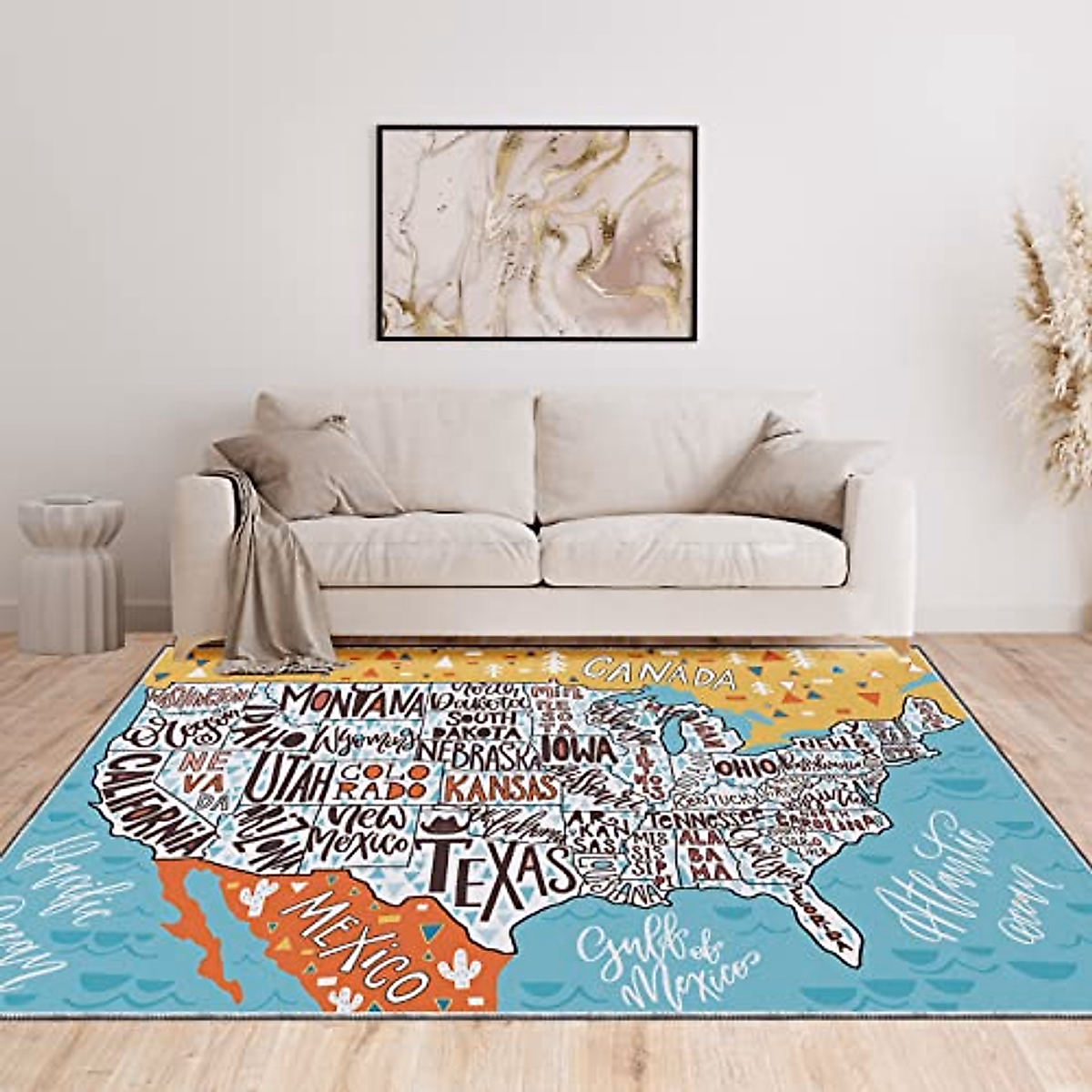 Kids Area Rugs 8'x10' The USA Map Mat for Living Room Bedroom, United States Map Educational Learning & Game Carpet Children Modern Indoor Playroom Rug