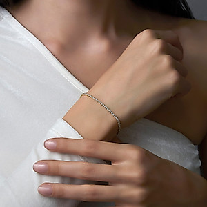 14K Solid Yellow Gold Tennis Bracelet for Women, Dainty, and Sparkly Tennis Bracelet, Gift for Her, Gift for Wife Mom Girlfriend Daughter Fiancée, or Grandmother, Christmas Gift