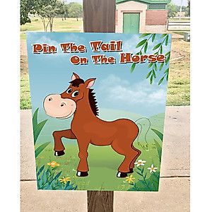 Hooqict Pin The Tail On The Horse Game for Kids Birthday Party Games Horse Theme Birthday Party Supplies for Girls Boys, Large Horse Poster with 30 Tail Stickers Horse Party Favors