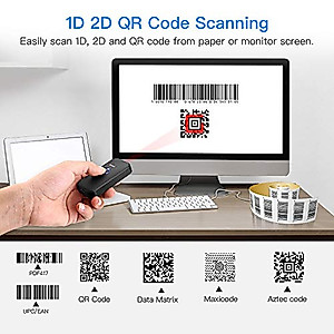Eyoyo Mini Bluetooth 2D Barcode Scanner, 3-in-1 USB Wired/2.4G Wireless/Bluetooth Bar Code Reader Portable 1D QR Image Scanner PDF417 Data Matrix Code for iPad, iPhone, Android, Tablets or Computer PC