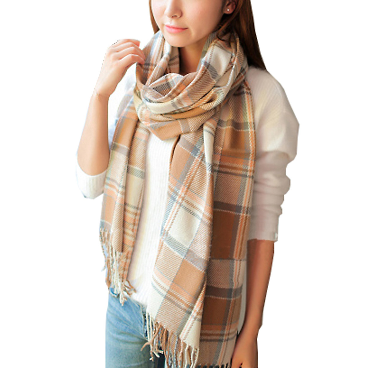 Wander Agio Womens Scarves Warm Long Shawl Wraps Wool Large Scarf Gird Beige