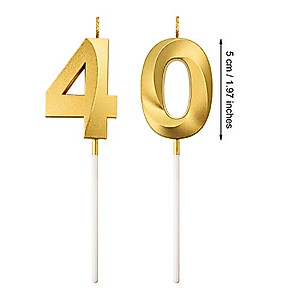 40th Birthday Candles Cake Numeral Candles Happy Birthday Cake Topper Decoration for Birthday Party Wedding Anniversary Celebration Supplies (Gold)