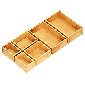 SpaceAid 6 Pcs Bamboo Drawer Organizer Storage Box Set, Multi-Use Drawer Organizer Bin for Kitchen, Bathroom, Office Desk and Makeup (6 Boxes)