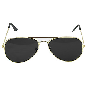 Skeleteen Black Gold Aviator Sunglasses - Military Style Dark Sun Glasses with Gold Metal Frame and UV 400 Protection