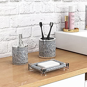 SHYFOY Bathroom Accessories Set, 3 Piece Silver Crystal Diamond Bathroom Accessory Decor Sets, Glass Bath Restroom Set Vanity Organizer Includes Soap Dispenser, Toothbrush Holder, Soap Dish
