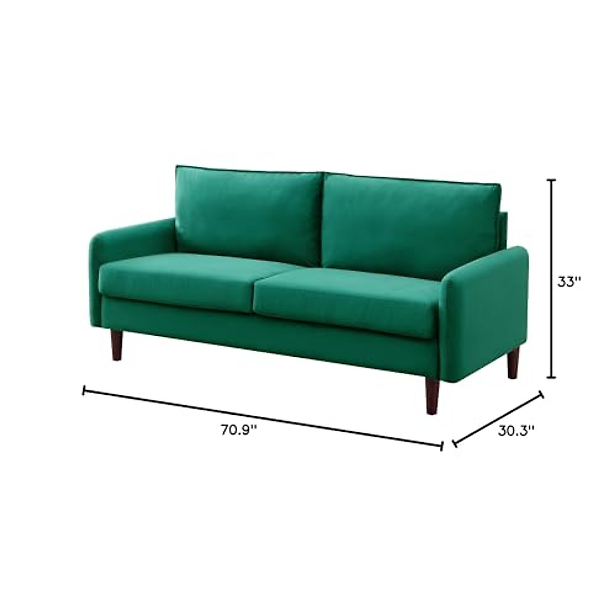 YUNLife&Home Loveseat Sofa,Modern Decor Accent Futon Love Seat Bed for Living Room Bedroom Napping,Tufted Upholstered Small Recliner Couch Furniture,Solid and Easy to Install, Velvet Green 70.9" w