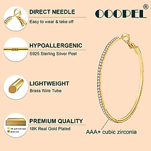 Gold Rhinestone Hoop Earrings Large Gold Hoop Earrings Cubic Zirconia Hoop Earrings Thin Rhinestones Round Hoop Earrings Women Big Gold Hoop Earrings Sparkly Hoop Earrings with Crystals for Womens