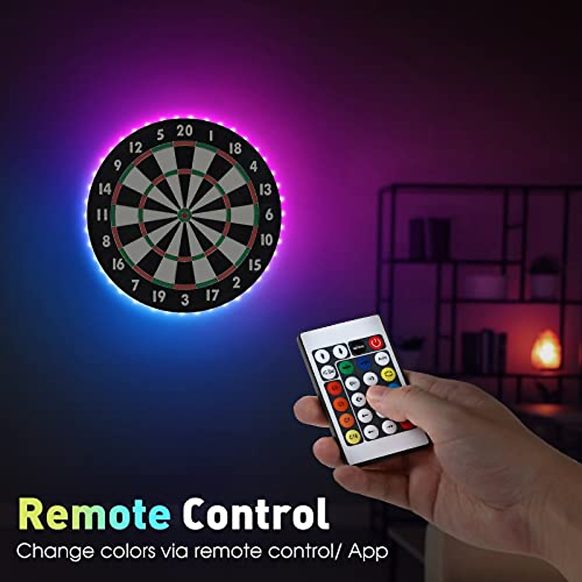 LFSMVT Dartboard LED Strip Lights, RGBIC Dart Board Lights with Bluetooth APP & Remote Control, Music Sync, DIY Cuttable Lights for 13-18 inch Dart Boards, USB Powered (Dartboard Not Include)