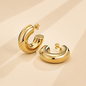 YeGieonr Chunky Gold Hoop Earrings for Women, Lightweight Stainless Steel Thick Hollow Open Hoops with 18K Real Gold Plated, Hypoallergenic Earrings Trendy Jewelry Gift