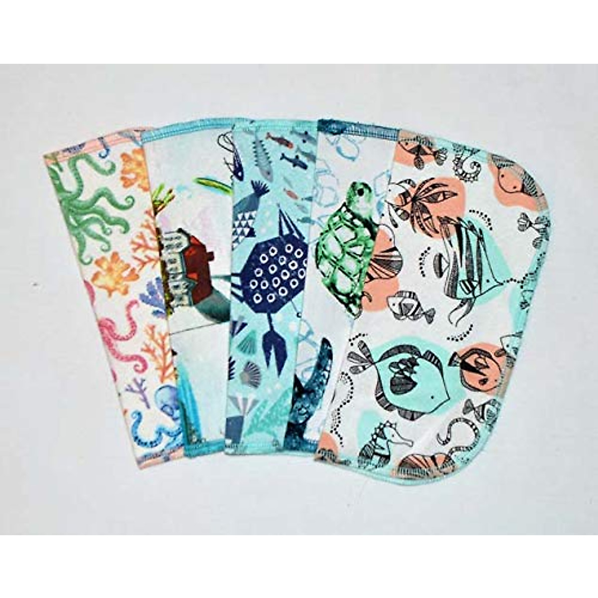 2 Ply Printed Flannel 8x8 Inches Set of 5 Sea Lovers