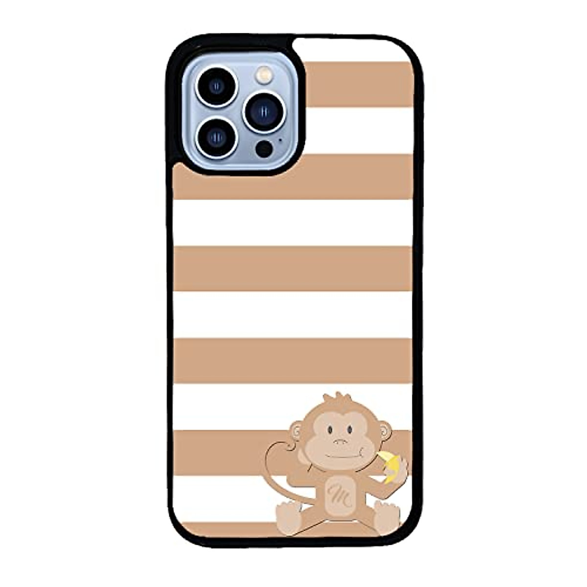 Brown and White Bars Monkey Personalized Apple iPhone Black Rubber Phone Case Compatible with iPhone 14 Pro Max, Pro, Max, iPhone 13 Pro Max Mini, 12 Pro Max Mini, 11 Pro Max X XS Max XR 8 7 Plus