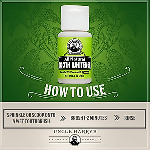 Uncle Harry's Tooth Whitener Powder | All Natural Enamel Support & Whitening Toothpaste for Sensitive Teeth | Powder Toothpaste for Gum Health & Fresh Breath (0.7 oz)