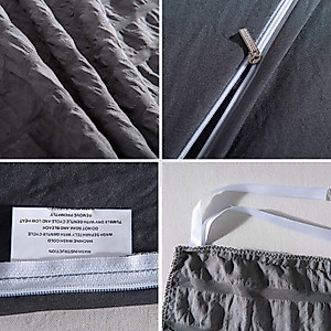 Cozyholy Seersucker Duvet Cover Set Queen Size 3 Pieces Dark Grey Textured Bedding Duvet Cover Ultra Soft Lightweight Microfiber Comforter Cover Set with Zipper Closure Corner Ties
