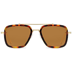 SOJOS Retro Square Polarized Sunglasses for Men Women Goggle Classic Alloy Frame HERO SJ1126 with Gold Frame/Tortoise Rim/Brown Lens