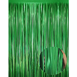 GOER 3.2 ft x 9.8 ft Metallic Tinsel Foil Fringe Curtains Party Photo Backdrop Party Streamers for Birthday,Graduation,New Year Eve Decorations Wedding Decor (1 Pack,Matte Green)