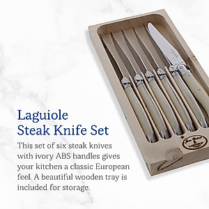 Laguiole Jean Dubost - 6 Steak Knives Set - Pearl Color - in 15/10 Stainless Steel - Serrated Blade