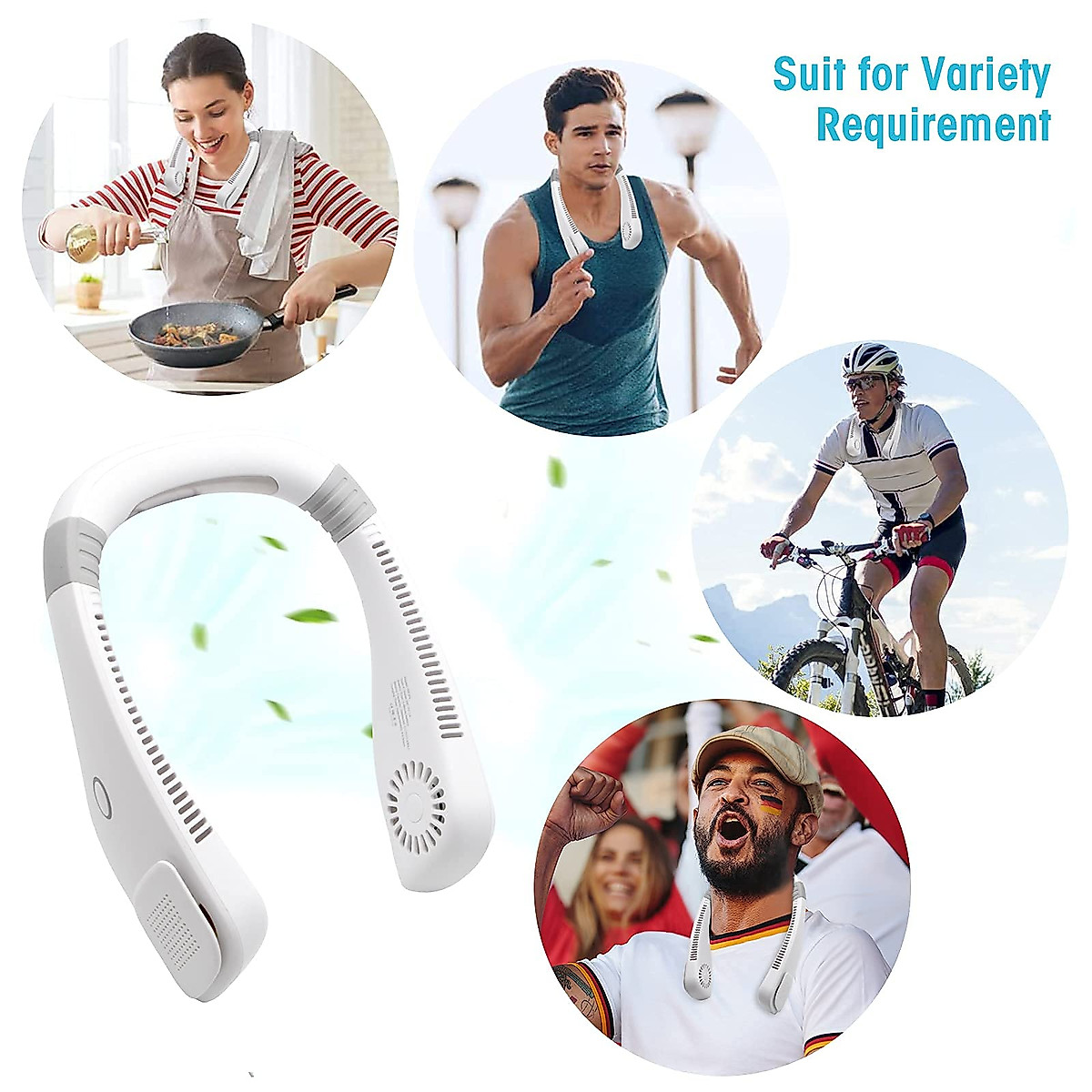 MQUPIN Portable Neck Fan, Hands Free Bladeless Fan, Large Capacity Battery Operated 3 Wind Speed Personal Fan Adjustable,USB Rechargeable for Office,Camping, Hiking, Travel - White