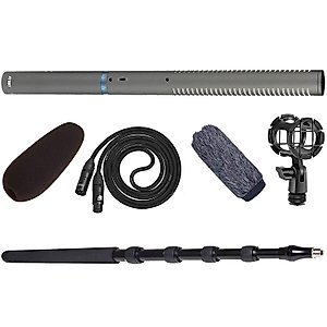 Audio-Technica AT897 Line + Gradient Condenser Microphone Cinema and Broadcasting Shotgun Microphone Complete Kit with LyxPro Boompole, Shockmount, Windscreen Bundle