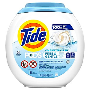 Tide PODS Free & Gentle Laundry Detergent Soap Pacs, 81 Count, Tide PODS Laundry Detergent