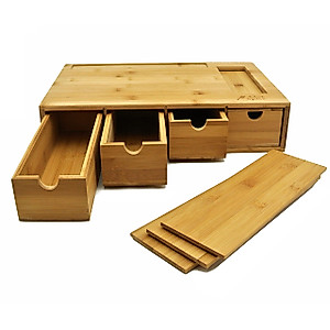 Chef Space Large Bamboo Sushi Prep Cutting Board with Space-Saving Storage Trays - 16" x 10"