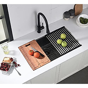 33 Black Undermount Kitchen Sink, 33x19x10 Inch 16 Gauge Black Stainless Steel Single Bowl Workstation Kitchen Sinks With Accessories BL34