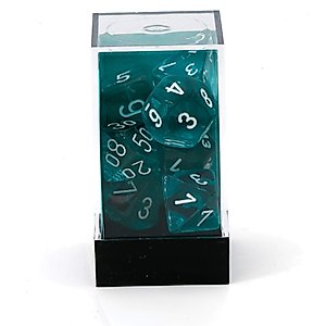 DND Dice Set-Chessex D&D Dice-16mm Translucent Teal and White Plastic Polyhedral Dice Set-Dungeons and Dragons Dice Includes 7 Dice - D4 D6 D8 D10 D12 D20 D%, Various (CHX23085)