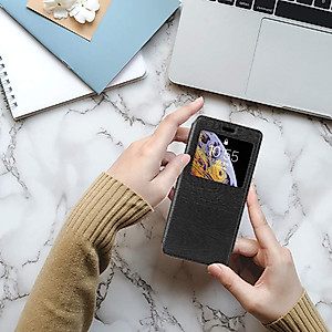 Shantime for Motorola ThinkPhone 5G Case, Wood Grain Leather Case with Card Holder and Window, Magnetic Flip Cover for ThinkPhone by Motorola (6.6”) Black