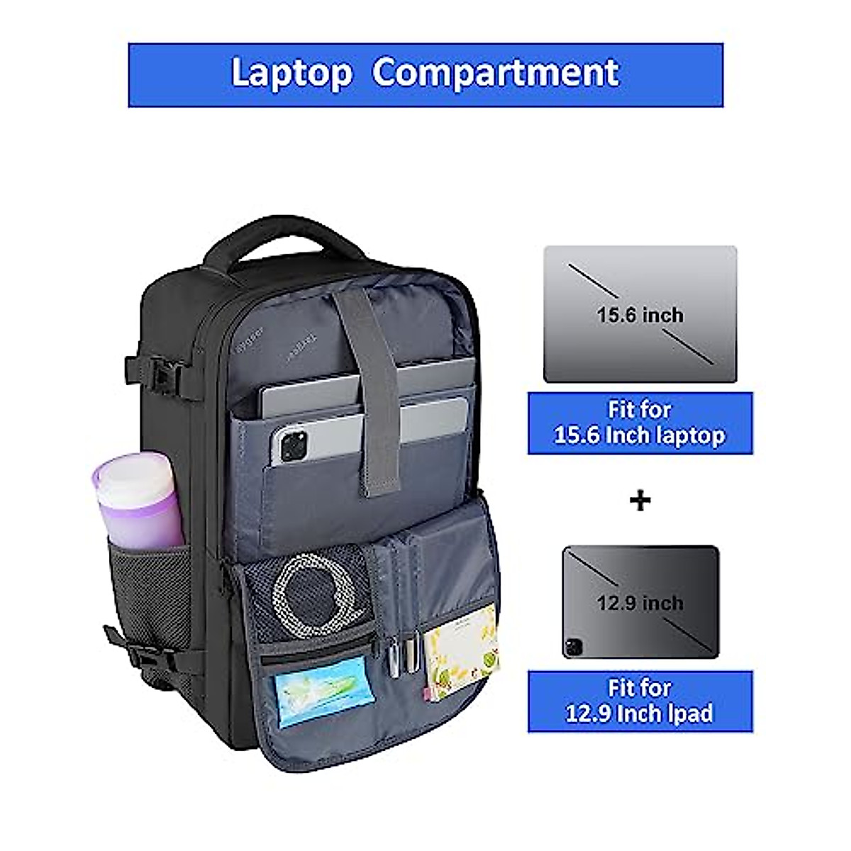 Travel Laptop Backpack, 40l Extra Large Laptop Backpack for Men Women, Business Carry on Backpack with USB Charging Port Fits 17 Inch Notebook, College Bookbag Duffel Bag for Weekender Work, Black