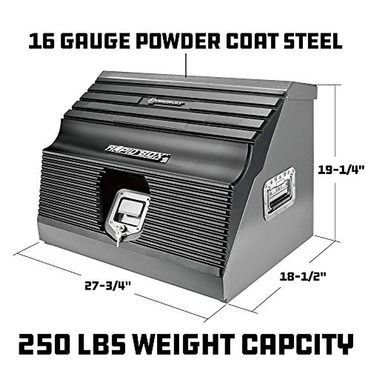 Powerbuilt 26 In. Portable Slant Front Power Tool Locker Toolbox with Power Drill Slots, Storage Compartments, 16 Ga. Steel, Chrome Hardware, Weather-Resistant Locking Polymer Lid, Gas Struts, 941805E