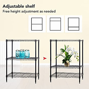 Yewuli 3 Tier Shelf Storage Rack Metal Wire Shelving Unit Steel Short Shelves for Storage, Adjustable Shelf Metro Shelving 450lbs Capacity for Kitchen Garage, 23Lx13.2Wx30.2H Black