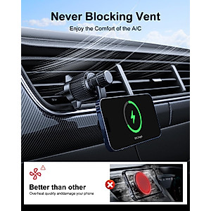 Rorhxia 15W Qi2 Fits MagSafe Car Mount Charger, [Never Blocking Vent, Enjoy The Comfort of The A/C] Magnetic Vent Phone Holder for Car Wireless Charging Fit for iPhone 15/14/13/12 Pro Max Plus