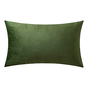 MIULEE Velvet Soft Solid Decorative Square Throw Pillow Covers Set Cushion Case for Spring Sofa Bedroom Couch 12 x 20 Inch Moss Green