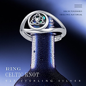 AOVEAO Celtic Knot Ring for Women S925 Sterling Silver Trinity Nature Abalone Promise Irish Knot Viking Lucky Rings Jewelry Gift for Girl