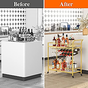 Lifewit Bar Cart, Home Bar Serving Cart, 2 Tier Drink Cart with 9 Wine Bottle Racks, Liquor Beverage Cart for Kitchen Dining Living Room Outdoor, 31.5" x 13" x 34.6", Gold