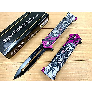 Super Knife 8'' Joker Pocket Knife Spring Assisted Folding Pocket Knife, EDC Tools, Pocket Clip, Camping Accessories, Multicolor