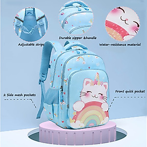 Jumpopack Unicorn Backpack for Girls School Backpacks for Elementary Girls Backpack with Lunch Box Lightweight Water Resistance School Bag Preschool Kids Bookbag,Unicorn Cat