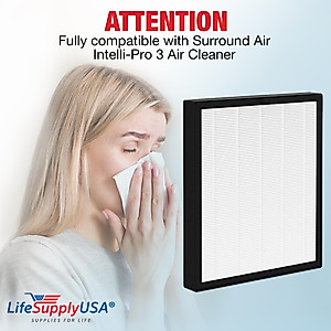 True HEPA Air Cleaner Filter + Activated Carbon Charcoal Replacement XJ-3100SF Compatible with Surround Air Intelli-Pro 3 Air Cleaner by LifeSupplyUSA