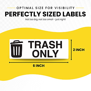 Trash Sticker for Outdoor Trash Can, Garbage Can - 3-5 Year Indoor/Outdoor Rated - Heavy Duty, Weather Proof, Ultra Durable - USA Made (6x2 inch), 4 Labels