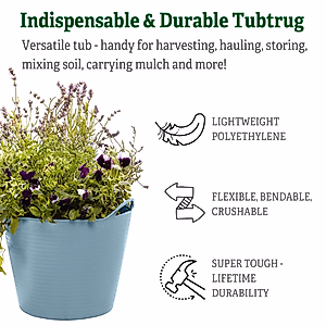 Gardener's Supply Company Colorful Tubtrug, 7 Gallon, Flexible Lightweight Gardening Basket, Indoor Outdoor Multi-Use (Sky Blue)
