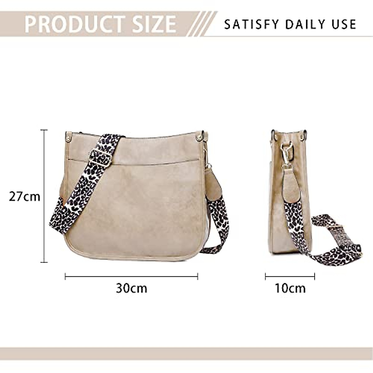 Emprier Women's Vegan Leather Crossbody Bags with Leopard Guitar Strap Bucket Crossbody Purse Fashion Shoulder Bag