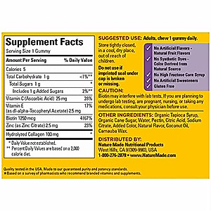 Nature Made Collagen Gummies with Vitamin C, Zinc and Biotin, Hydrolyzed Collagen Peptides Supplement for Healthy Skin Support, 60 Gummies, 60 Day Supply