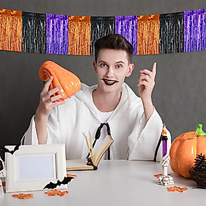 Ohiyoo 5 Pack 10 Feet Halloween Foil Fringe Garland Orange Black Purple Fringe Garland Metallic Tinsel Streamers Fringe Backdrop Banner for Halloween Parade Floats Halloween Party Decoration