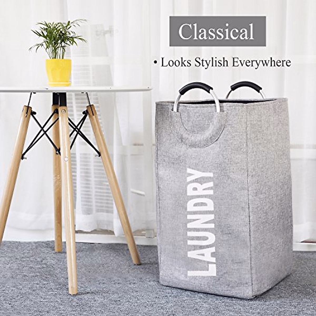 Large Collapsible Laundry Hamper Bag with Handles, 15 x 15 x 26 Inches Foldable Clothes Basket for Washing Storage