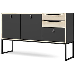 Tvilum, Black Matte and Oak Structure Stubbe 2 Door Sideboard with 3 Drawers