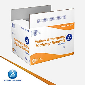 Dynarex 3519 Emergency Highway Blanket, Economy, Disposable and Water Repellent, Provides Full Coverage, Highly Visible for Safety, Yellow, 54" x 80", Pack of 50