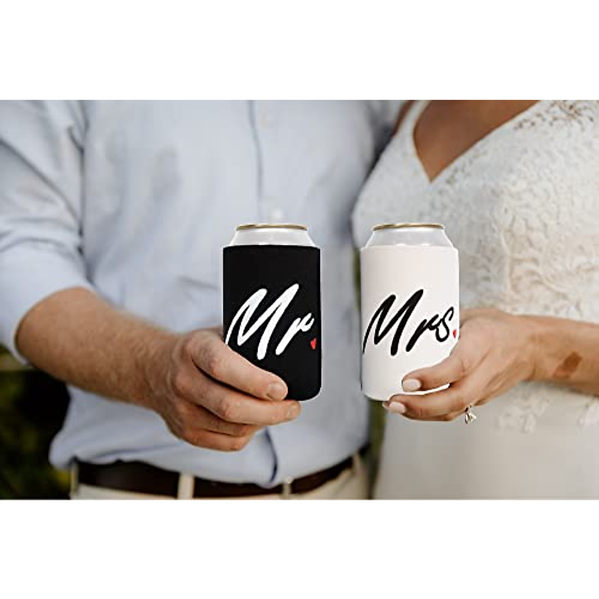 QualityPerfection Can Cooler Sleeves (2 Sets Regular + 2 Sets Slim) Insulated, Beer/Energy Drink Neoprene 4mm Thickness Thermocoolers for 12 oz Tall Skinny Beverage 4 Pack (Mr & Mrs