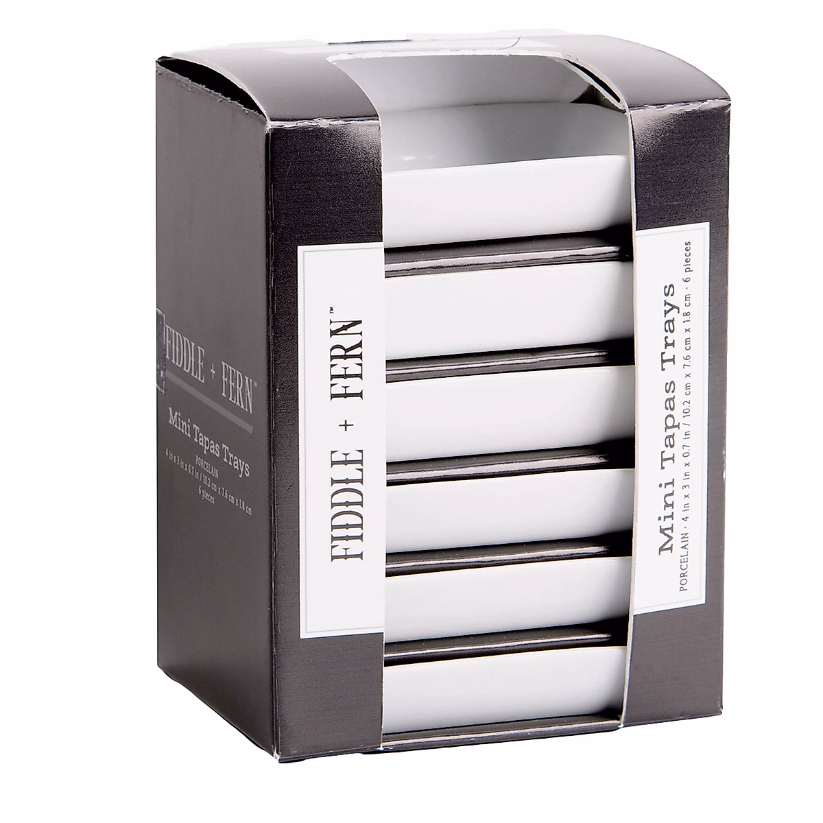 Home Essentials 15243 Fiddle and Fern Rectangle Mini Tapas Plate, Set of 6, White